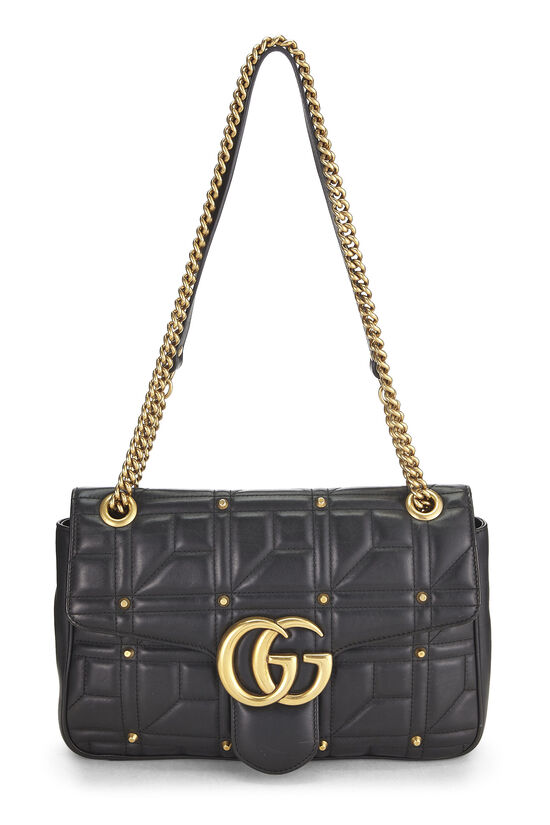 Pre-Owned Black Studded Leather GG Marmont Shoulder Bag QFB1BI1LKB018