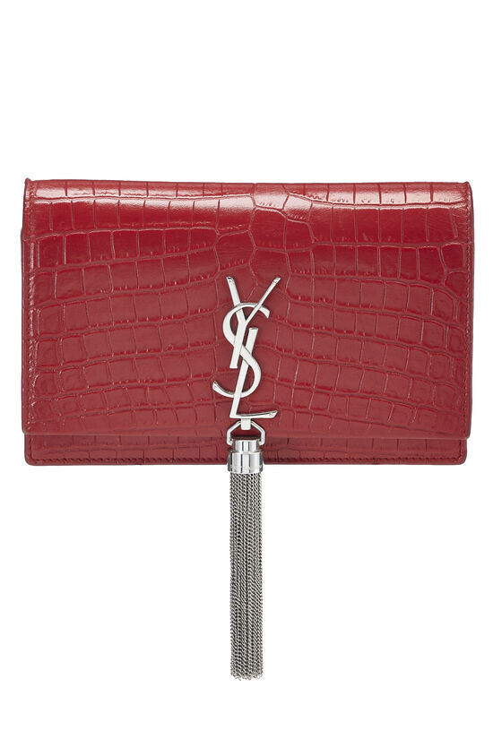 YSL Red Embossed Leather Kate Tassel Wallet-on-Chain QTB2BRILRB000 | WGACA