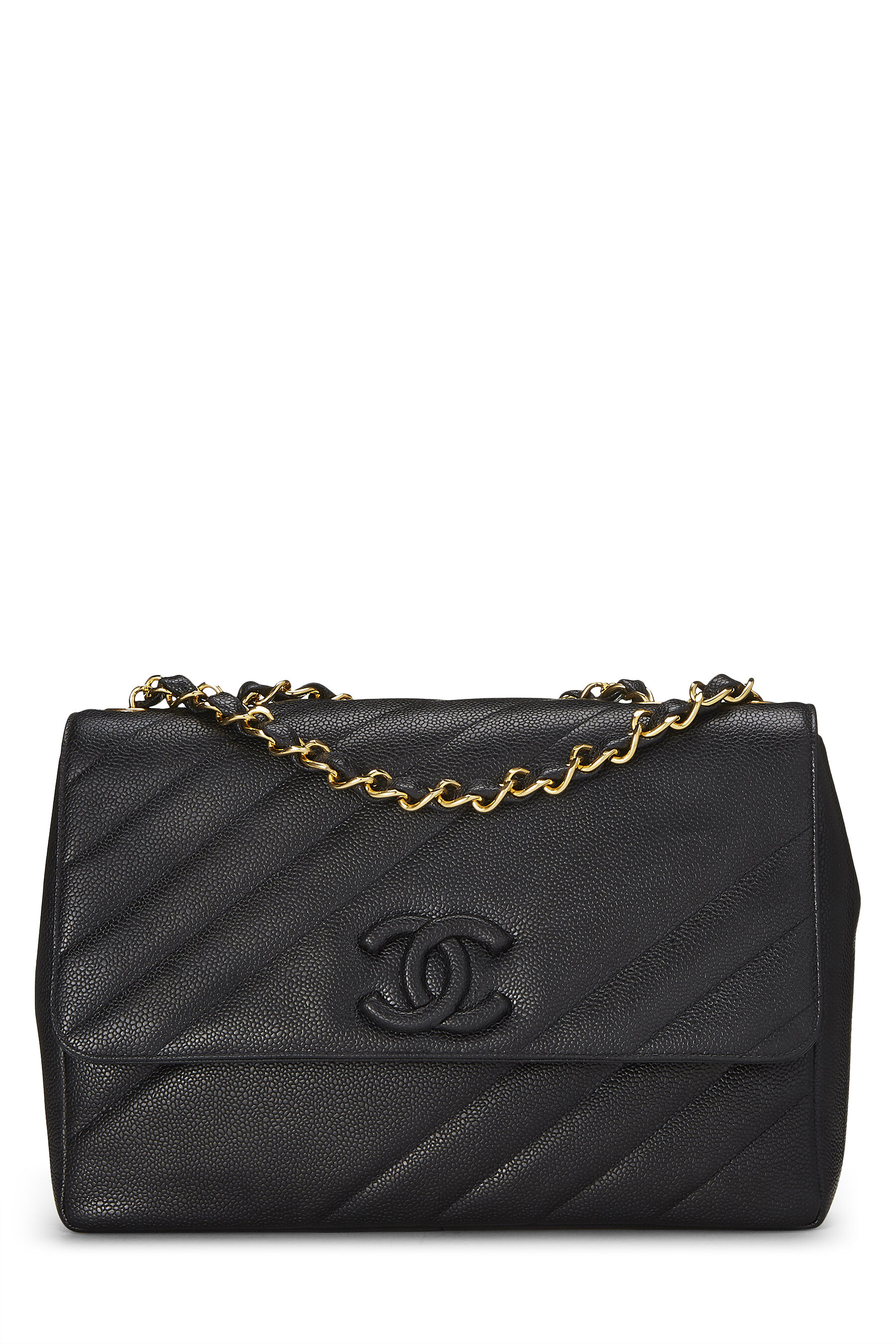 Chanel Black Caviar Diagonal Flap Jumbo Q6B01X0FK4012 | WGACA