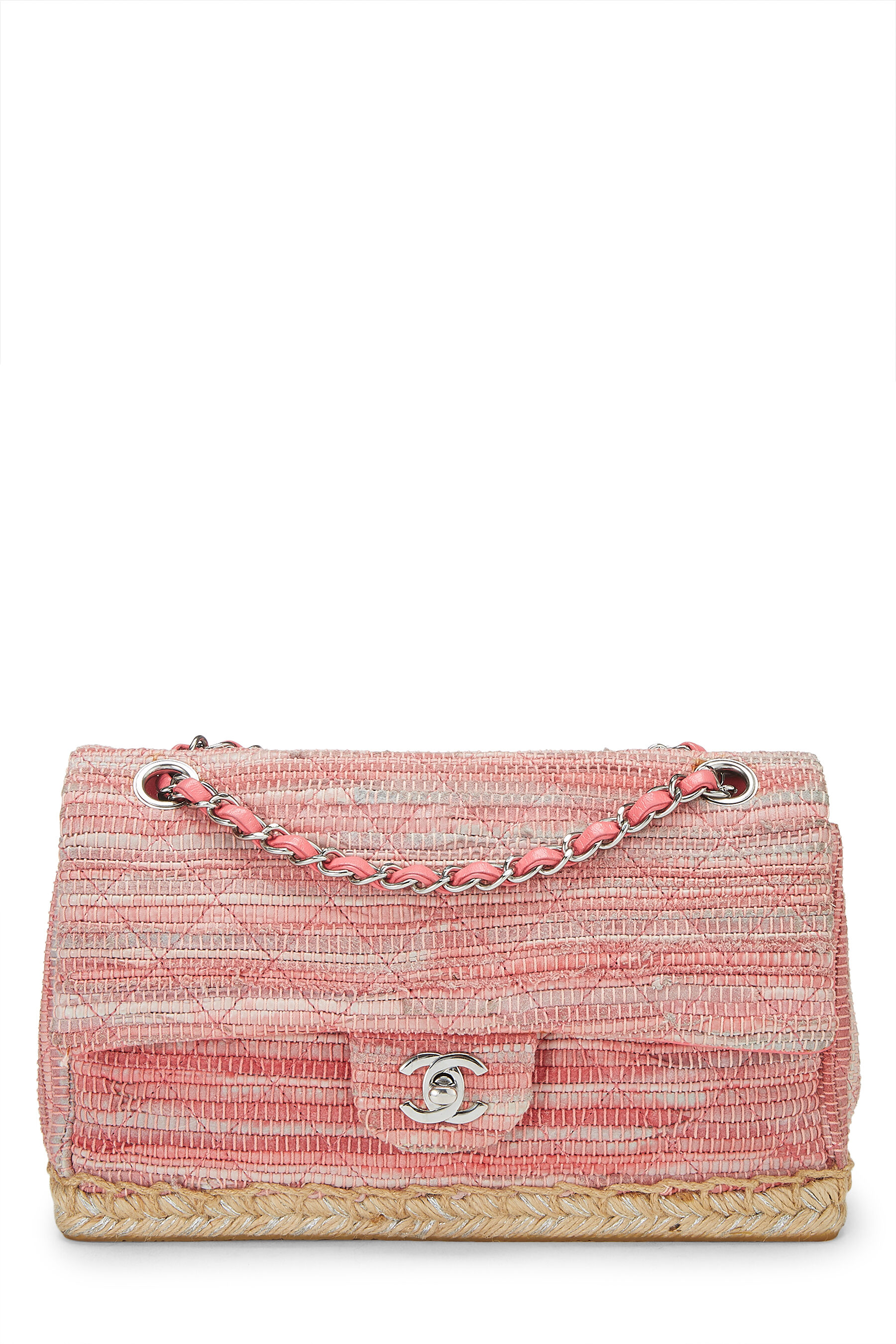 Pink Raffia Espadrille Classic Flap Medium - Great Gifts Club