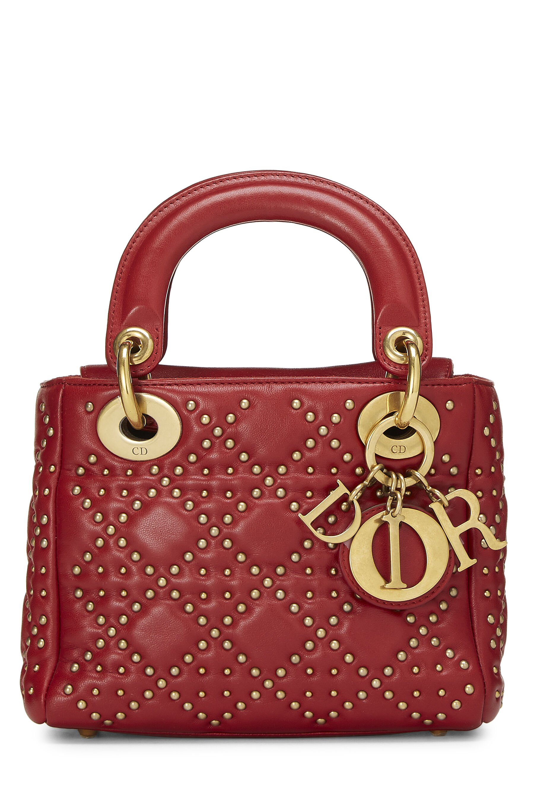 Pre-owned Dior Red Studded Leather Lady Mini | ModeSens