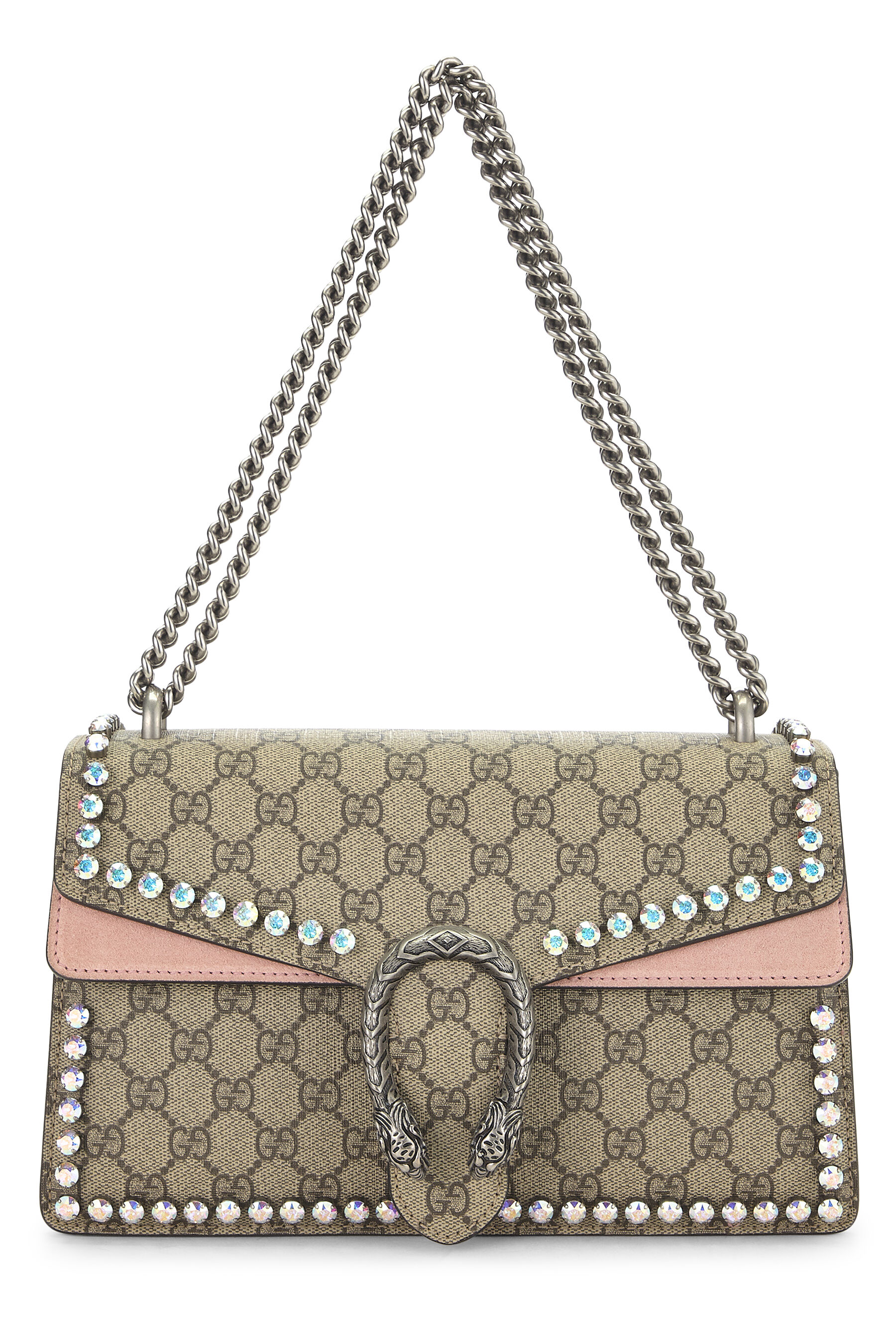 Pink GG Supreme Crystal Embellished Dionysus Shoulder Bag Small