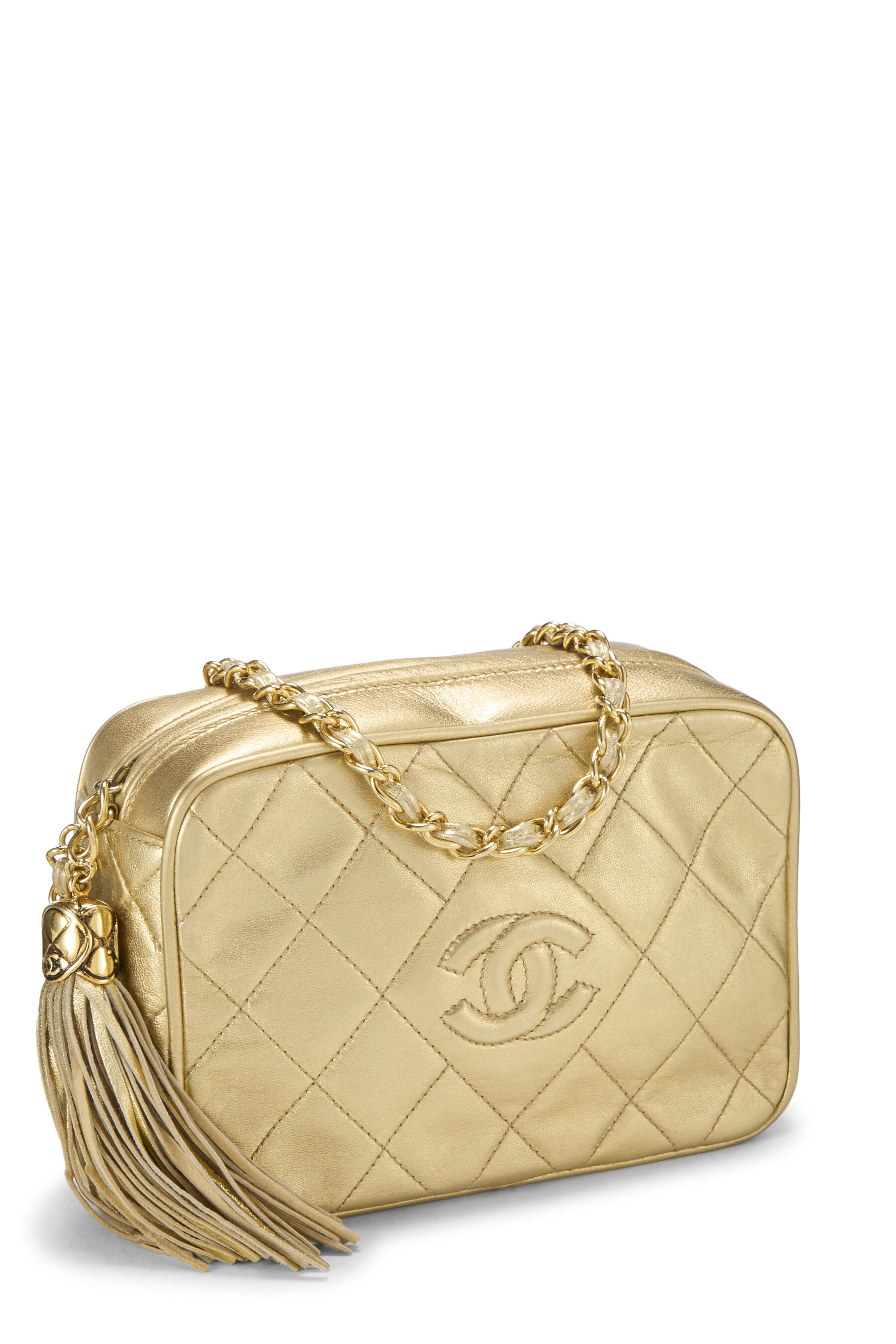 Gold Lambskin Diamond CC Camera Bag Mini